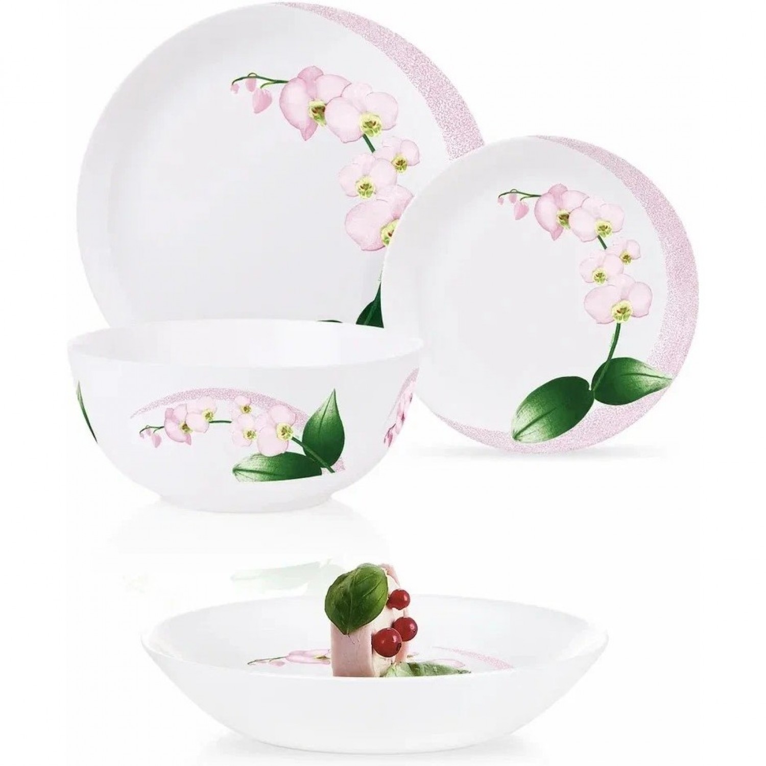 LUMINARC PINK ORCHID с салатником, 46 предметов P9939. Купить Сервиз на ...